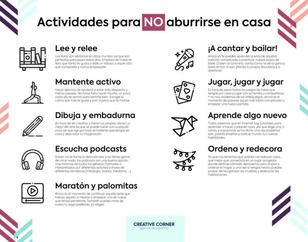 Actividades para NO aburrirse en casa - Creative Corner | Agència de ...